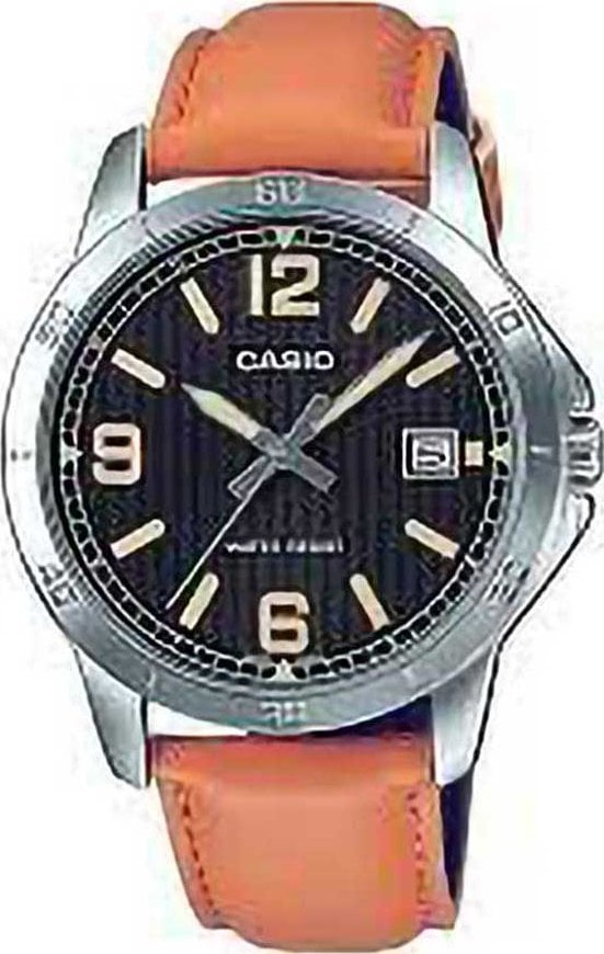 Ore dore Casio MTP-V004L-1B2, celik inox, rrip lekure kafe, fushe ...