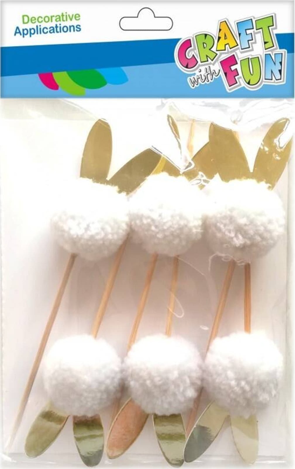 Pompom dekorativ ne shkop Craft with Fun CF, set 6 cope, te bardha ...