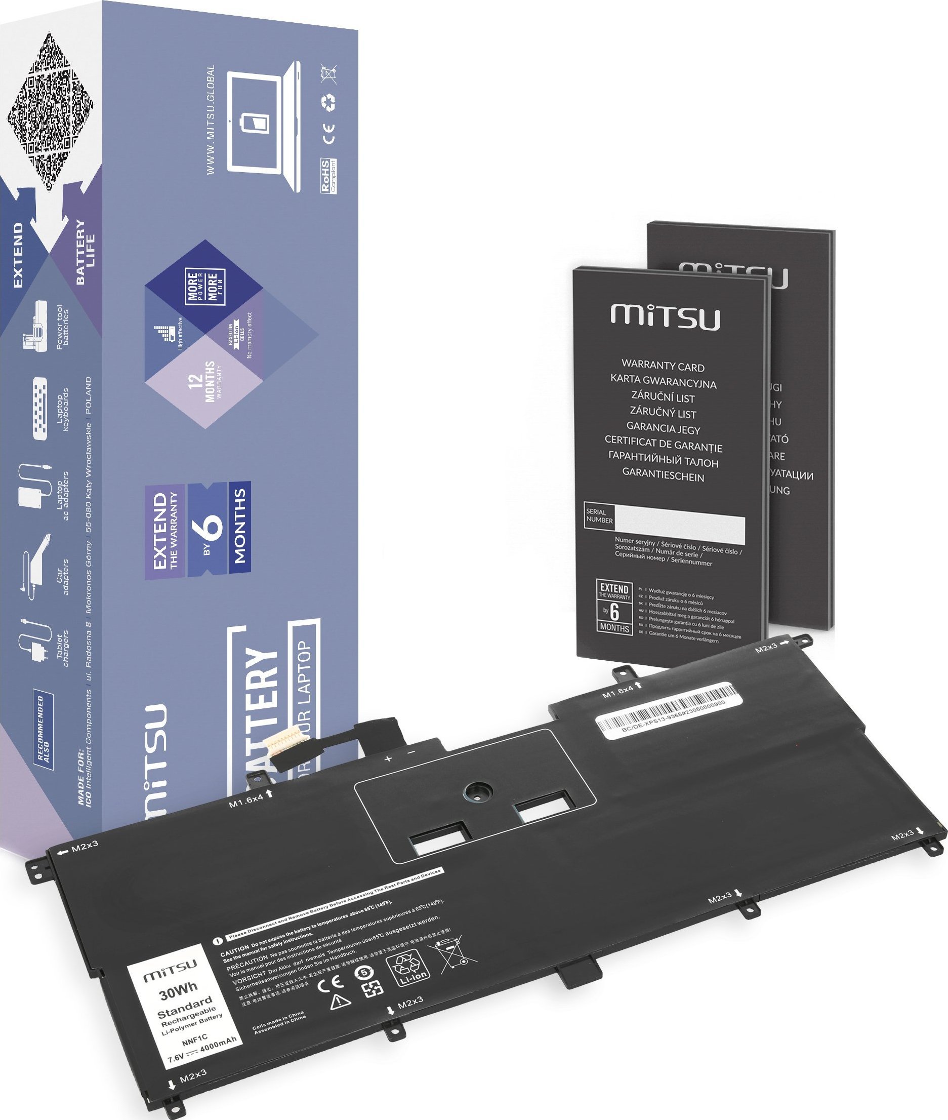 Батерија за лаптоп Mitsu HMPFH NNF1C за Dell XPS 13 9365, 4000mAh ...