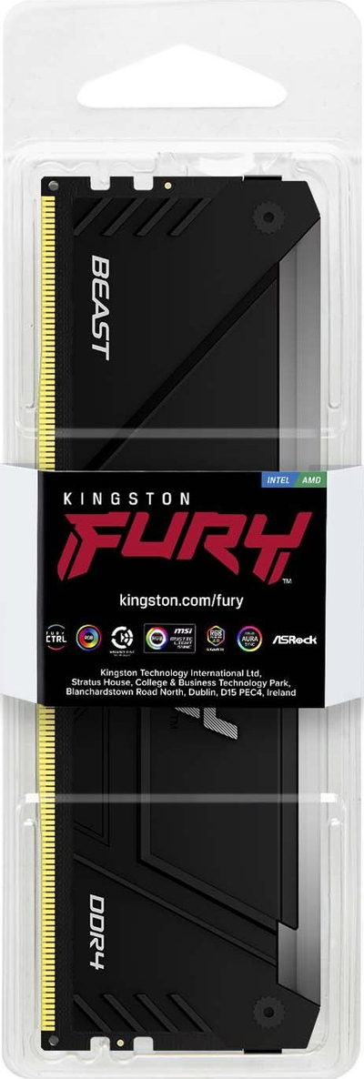 RAM меморија Kingston Fury Beast RGB, DDR4 8GB, 3600MHz CL17, црна ...