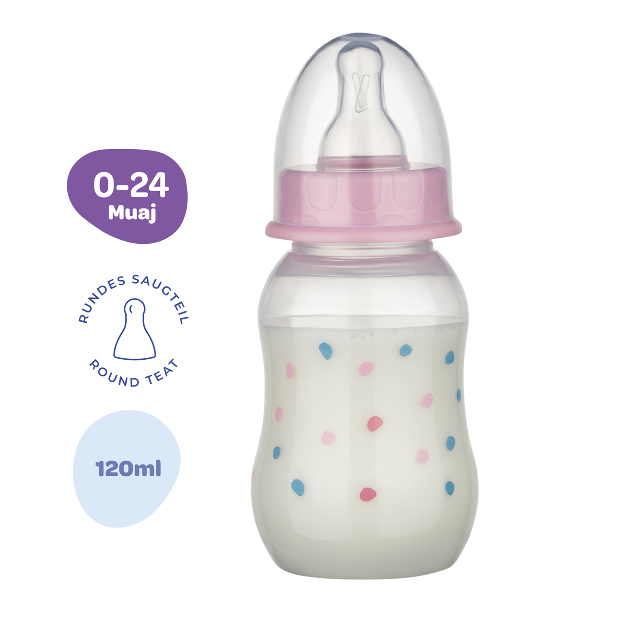 Shishe PP me qafe standarde Baby Nova (0-24 muaj), 130ml, roze | GjirafaMall
