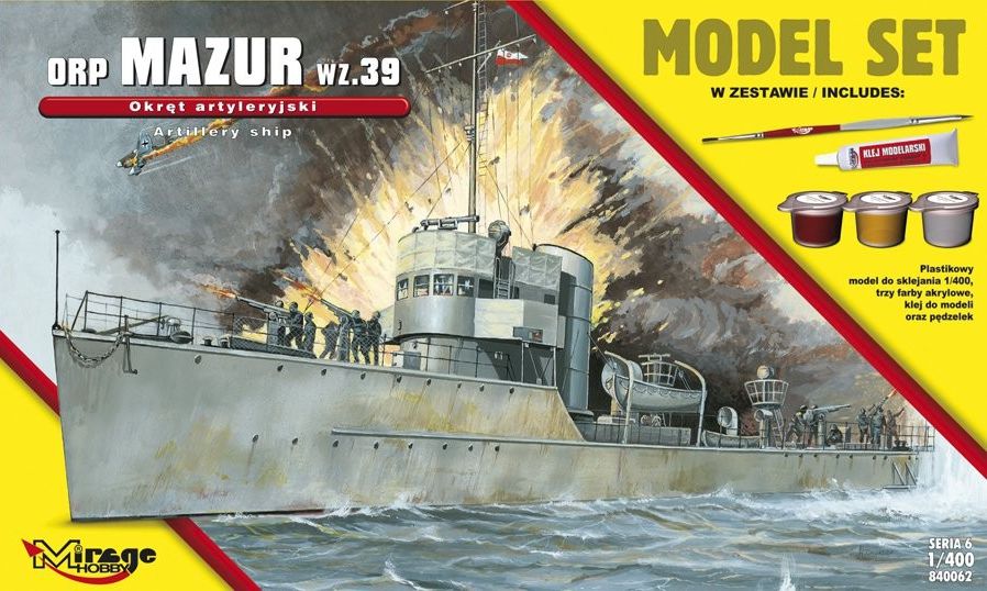 Model anije Mirage ORP Mazur 1939, shkalla 1:400, set me bojra dhe ...