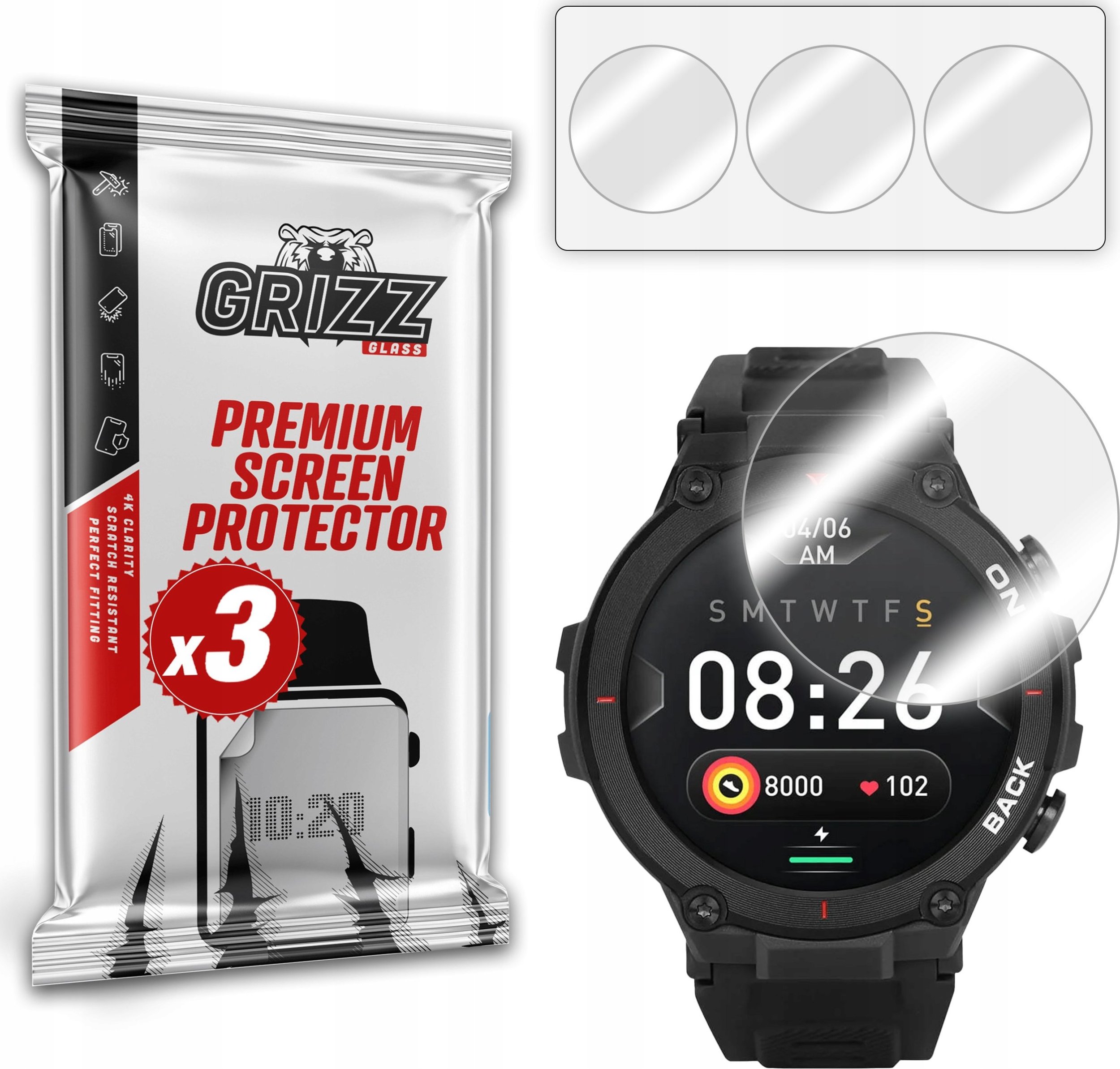 Folie mbrojtese smartwatch Grizz per Garett GRS, 3 cope, hidrogel ...