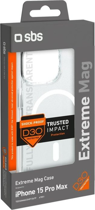 Заштитна маска SBS за iPhone 15 Pro Max, D3O, MagSafe, проѕирна ...