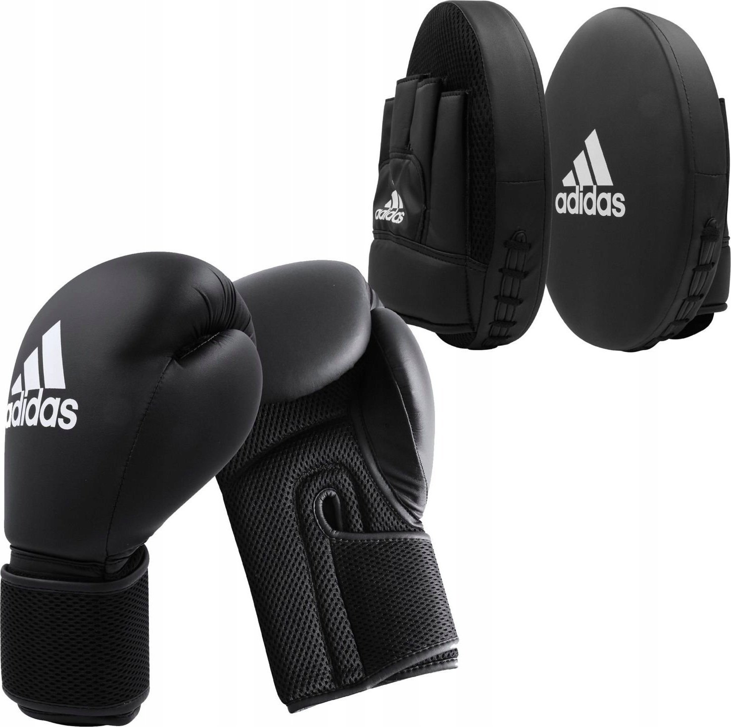 Сет бокс Adidas Boxing Set, ракавици 12 oz, фокус перничиња, црни ...